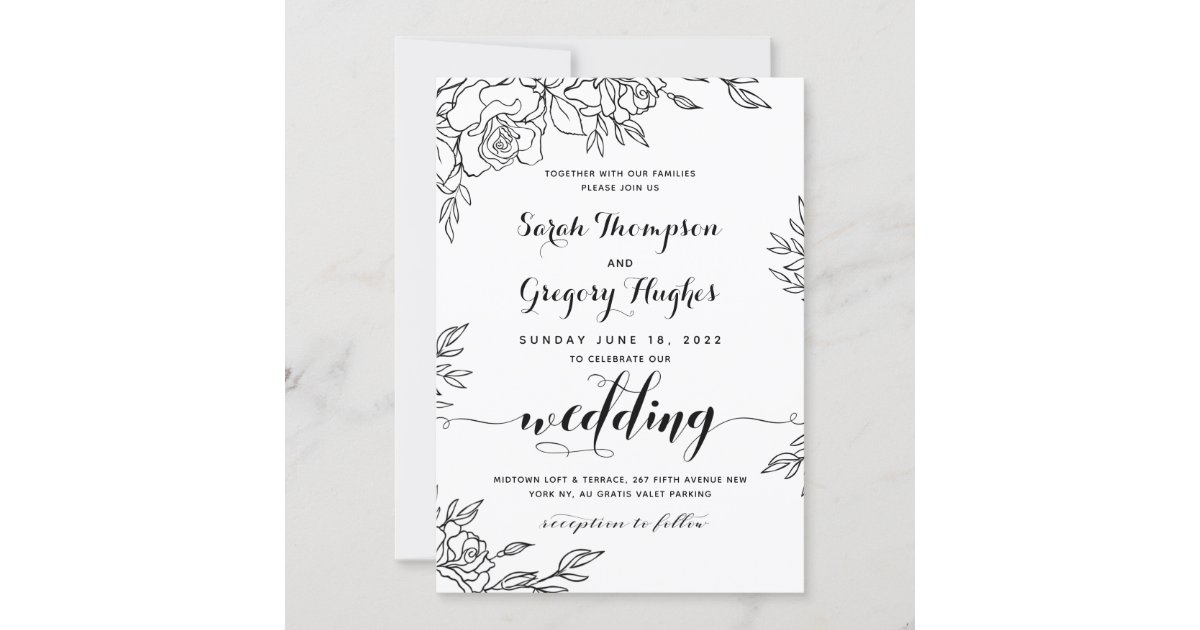 Posy of Roses Rustic Calligraphy Wedding Invitation | Zazzle