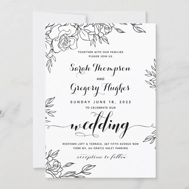 Posy of Roses Rustic Calligraphy Wedding Invitation | Zazzle