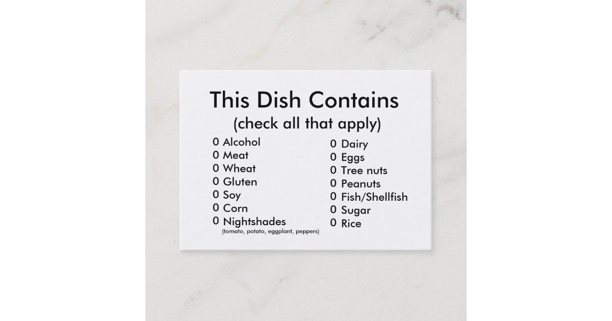Pot Luck Ingredients Card | Zazzle