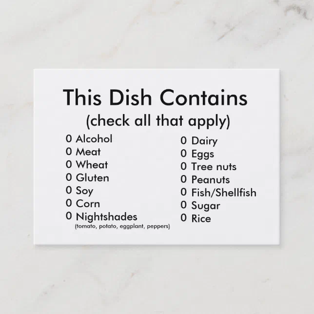 Pot Luck Ingredients Card | Zazzle