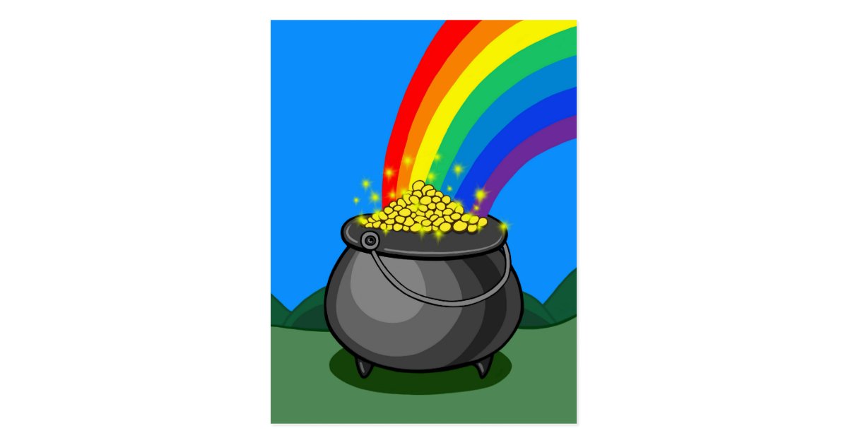 Pot of Gold & Rainbow Postcard | Zazzle.com