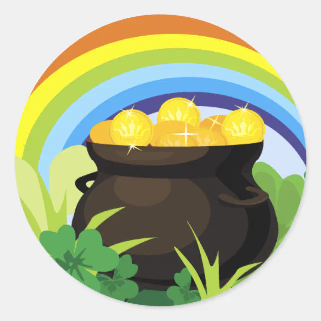 Pot Of Gold Rainbow St. Patrick's Day Gift Classic Round Sticker | Zazzle