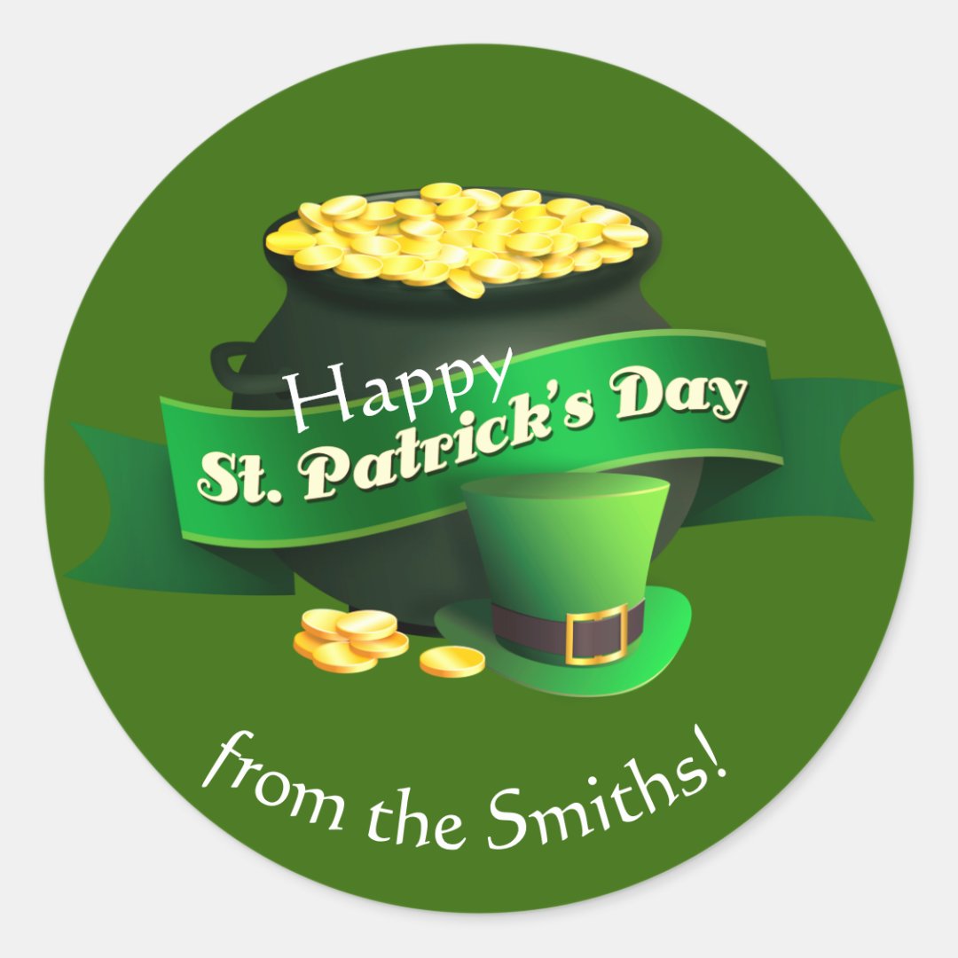 Pot of Gold St Patrick's Day Classic Round Sticker | Zazzle