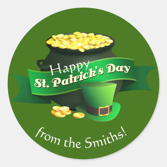 Pot of Gold St Patrick's Day Classic Round Sticker | Zazzle