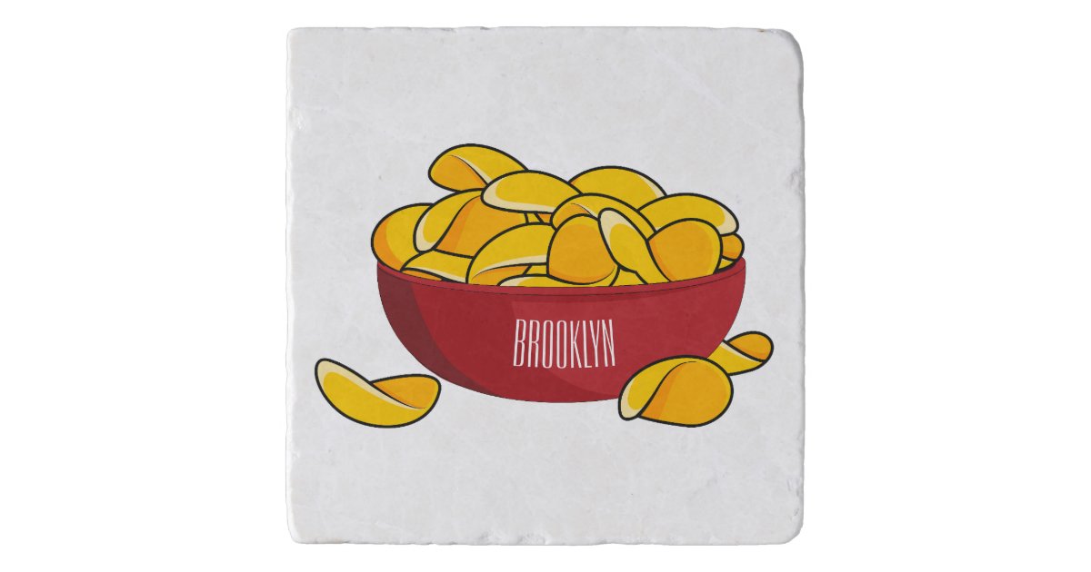 Potato chip cartoon illustration trivet | Zazzle