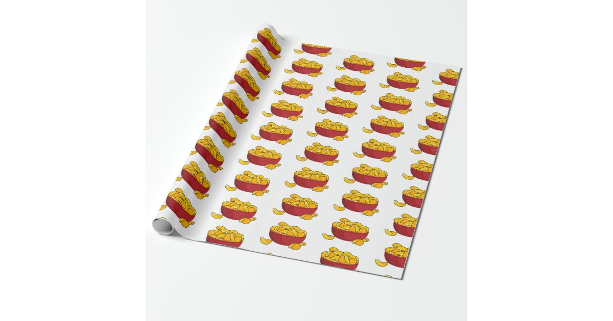 Potato chip cartoon illustration wrapping paper | Zazzle