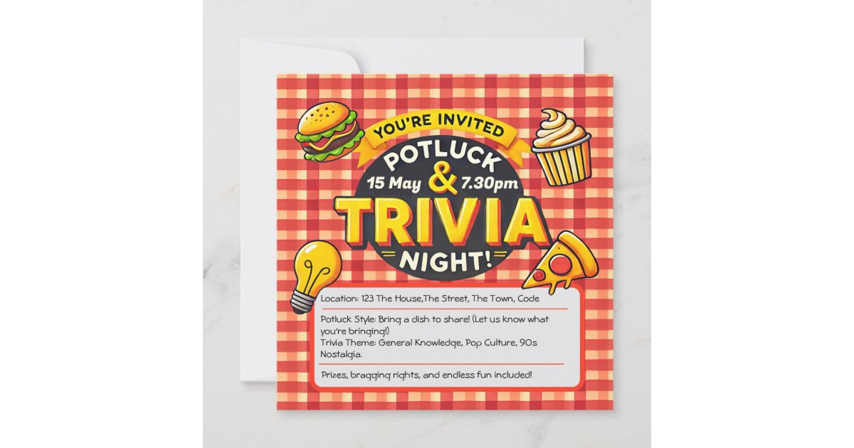 Potluck and Trivia night invite byo pot luck | Zazzle