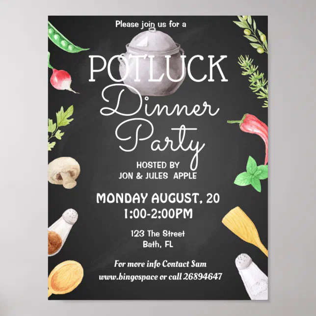 potluck dinner party potluck party invite poster | Zazzle