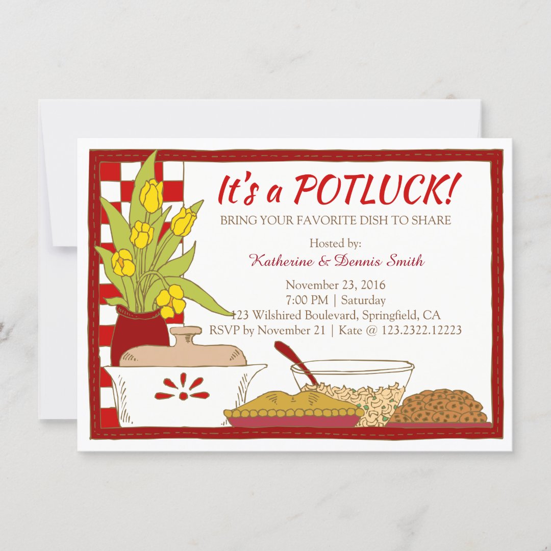 Potluck Party Dinner or Lunch Birthday Invitation | Zazzle