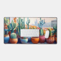 Potted Cactus Plants Whimsical Painting Large Desk Mat | Zazzle