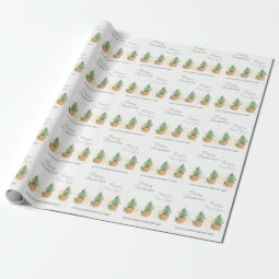 Potted Fir Tree and Gift Personalized Christmas Wrapping Paper | Zazzle