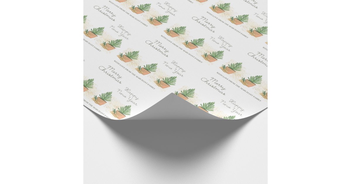 Potted Fir Tree and Gift Personalized Christmas Wrapping Paper | Zazzle