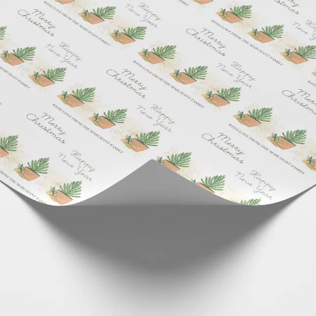 Potted Fir Tree and Gift Personalized Christmas Wrapping Paper | Zazzle