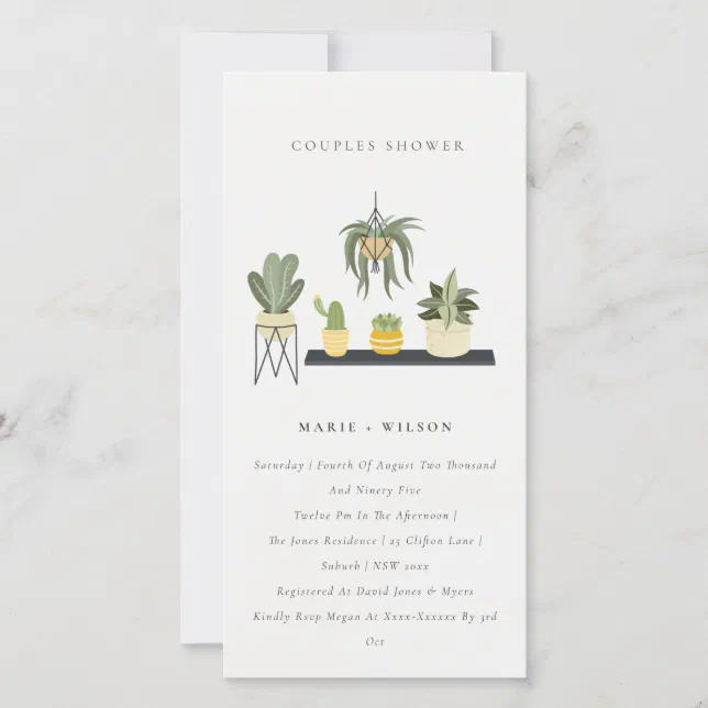 Potted Leafy Succulent Plant Couples Shower Invite | Zazzle