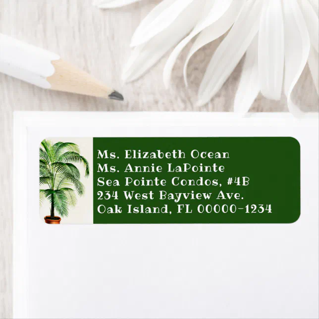 Potted Palm Tree Dark Green Return Address Label | Zazzle