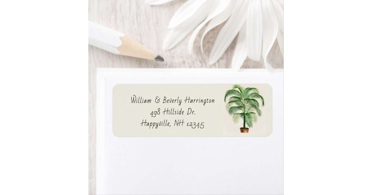 Potted Palm Tree Skinny White Address Label | Zazzle