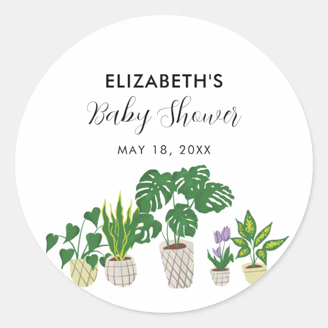 Potted Plants Baby Shower Bloom Greenery Botanical Classic Round ...