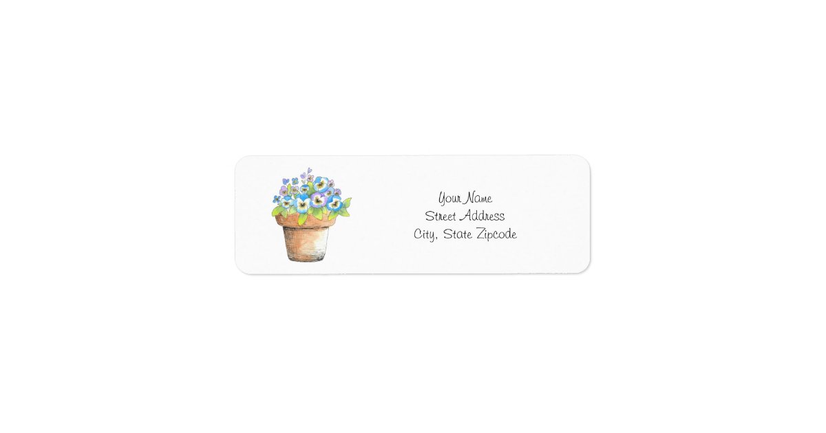 Potted Watercolor Pansies Label | Zazzle