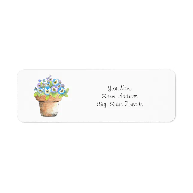 Potted Watercolor Pansies Label | Zazzle