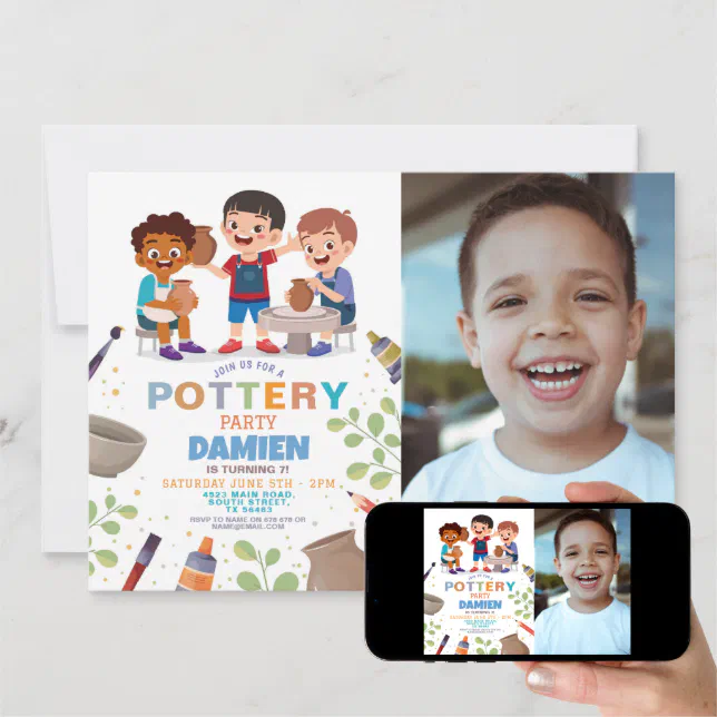 Pottery Making Crafts Clay Art Photo Boys Birthday Invitation | Zazzle