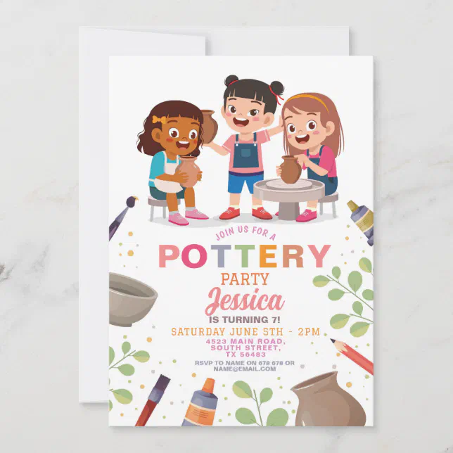 Pottery Making Crafts Clay Art Pots Fun Birthday Invitation | Zazzle