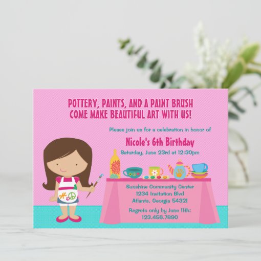 Pottery Painting Arts and Crafts Birthday Party Invitation | Zazzle