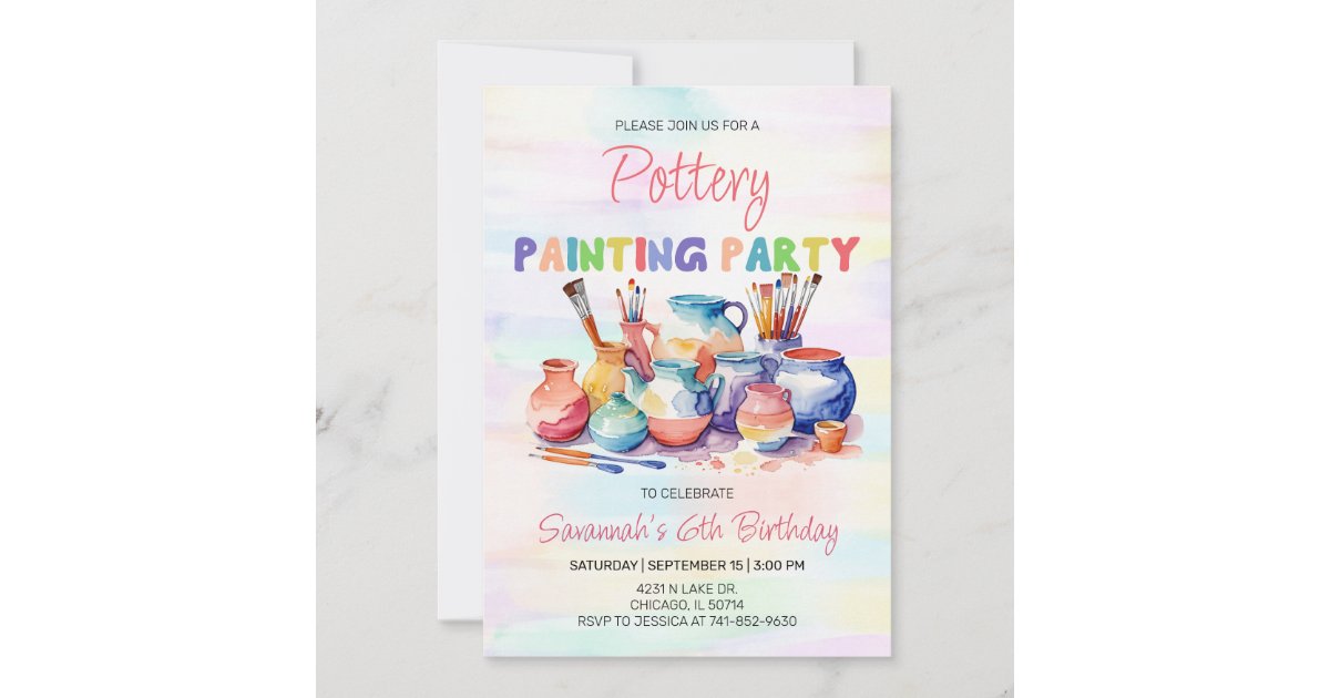 Pottery Painting Birthday Party Invitation | Zazzle