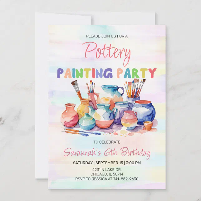 Pottery Painting Birthday Party Invitation | Zazzle