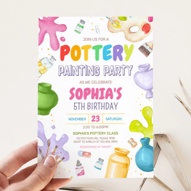 Pottery Painting Birthday Party Invitation | Zazzle