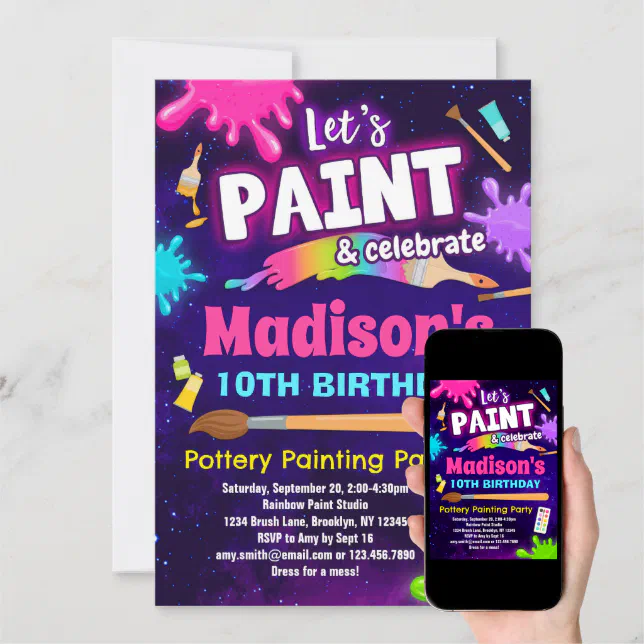 Pottery Painting Birthday Party Invitation | Zazzle