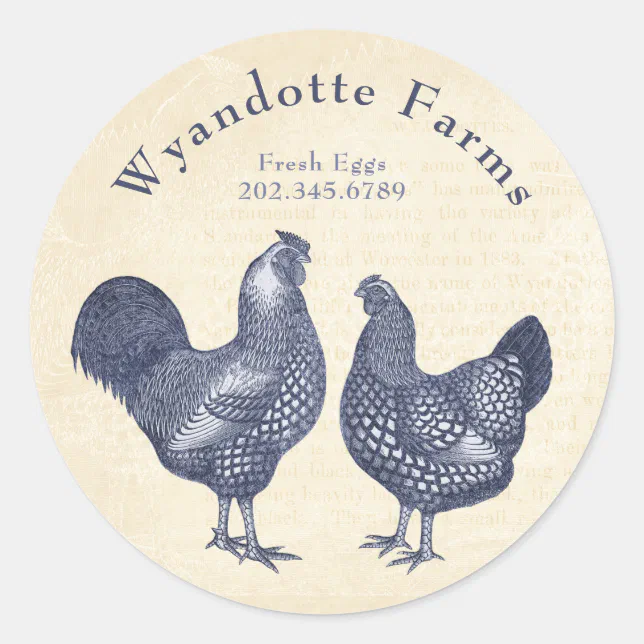 Poultry Farm Wyandotte Chickens Fresh Eggs Classic Round Sticker | Zazzle