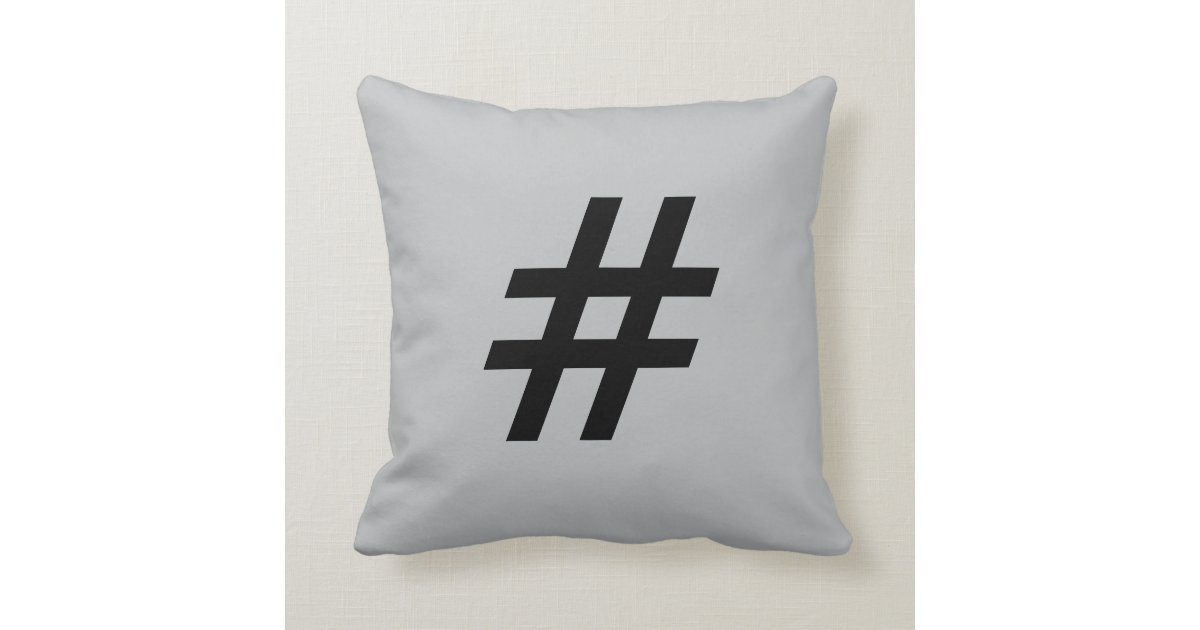 # Pound sign (hashtag) button pillow, Gray & Black Throw Pillow | Zazzle