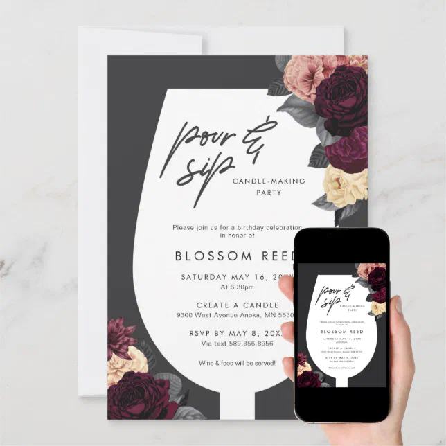 Pour and Sip Candle Making Party Invitation | Zazzle