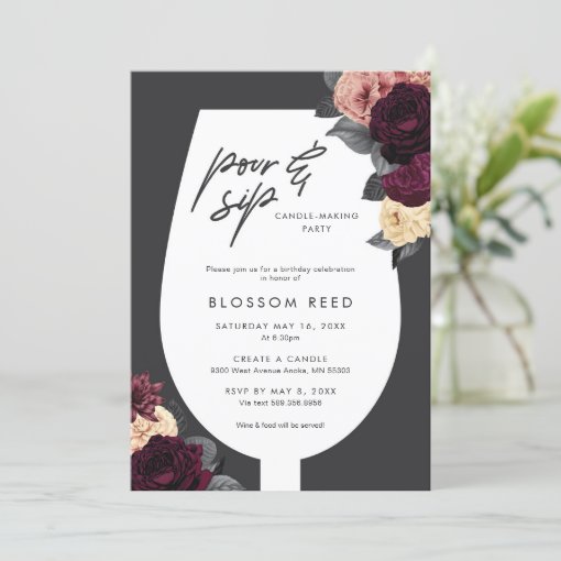 Pour and Sip Candle Making Party Invitation | Zazzle