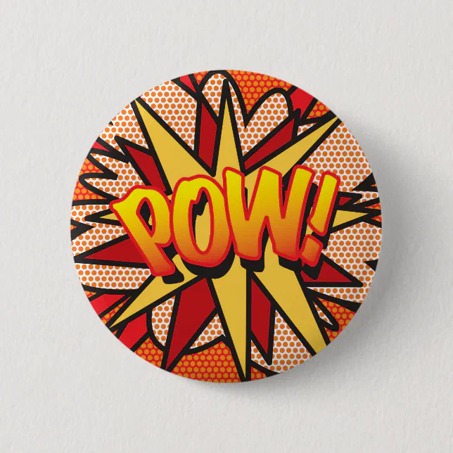 POW Fun Retro Comic Book Pop Art Pinback Button | Zazzle