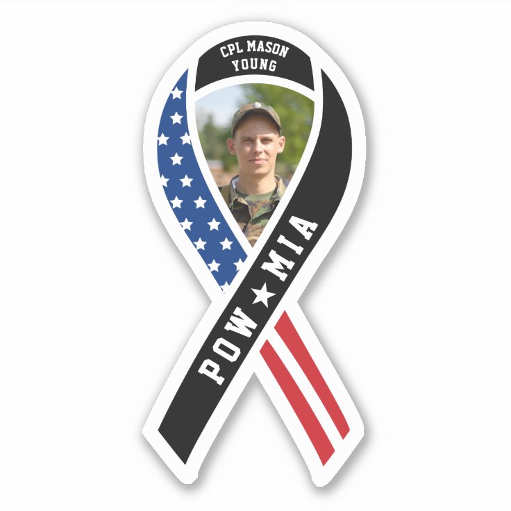 POW/MIA Military Black Ribbon Flag Custom Photo Sticker | Zazzle