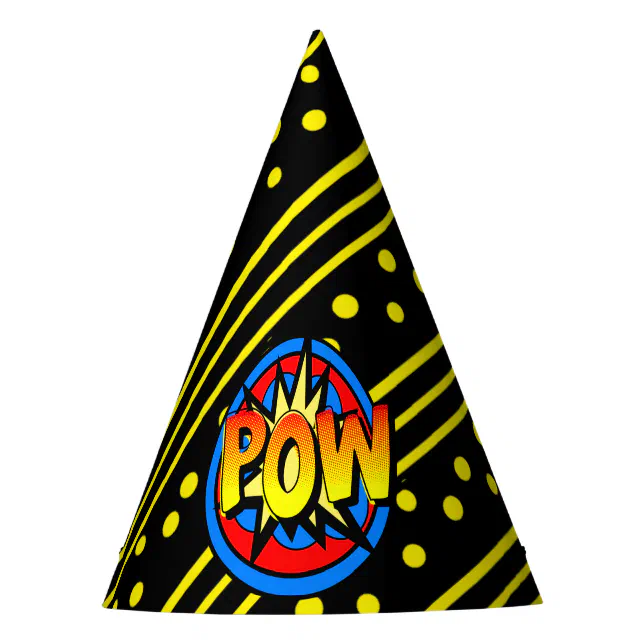 Pow Pop Art Cartoon Superpower Birthday Hat | Zazzle