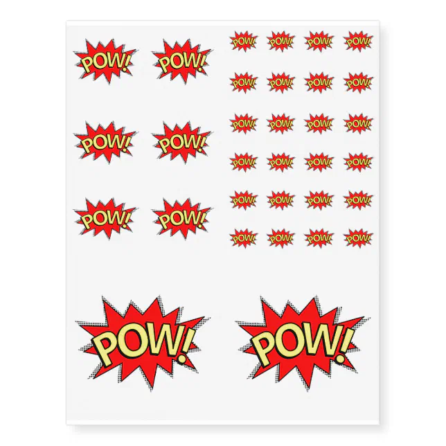POW! - Superhero Comic Book Red/Yellow Bubble Temporary Tattoos | Zazzle