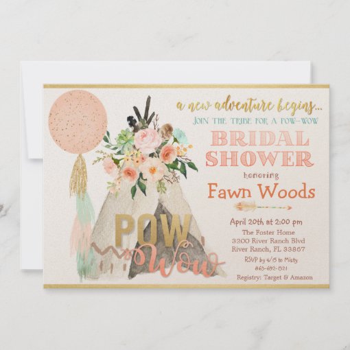 Pow Wow Tribal Teepee Bridal Shower Invitation | Zazzle