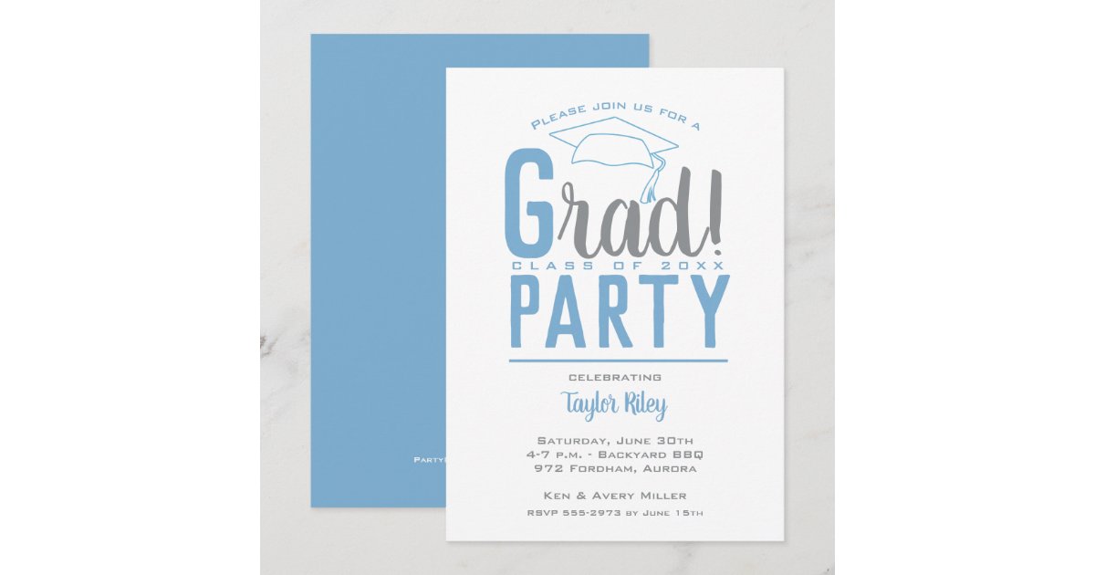 Powder Blue and Gray Graduation Party Invitation | Zazzle