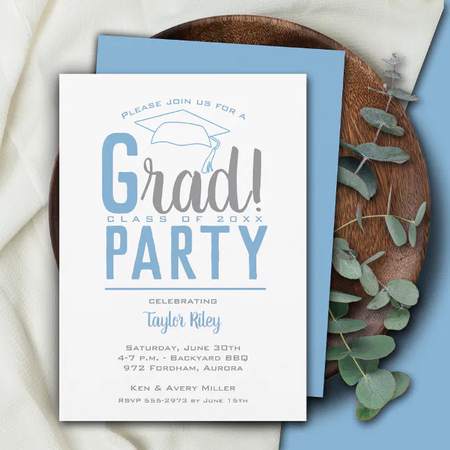 Powder Blue and Gray Graduation Party Invitation | Zazzle