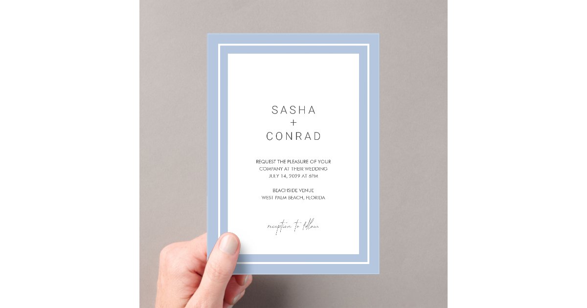 Powder Blue Bold Border Modern Wedding Acrylic Invitations | Zazzle