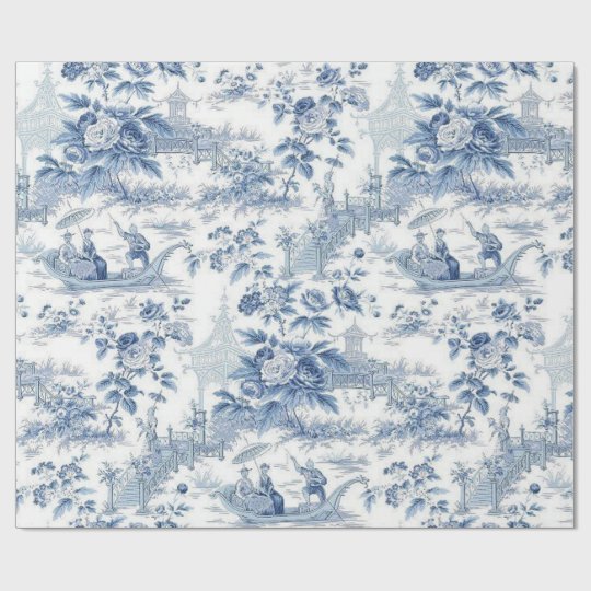 Powder Blue Chinoiserie Toile Wrapping Paper | Zazzle.com