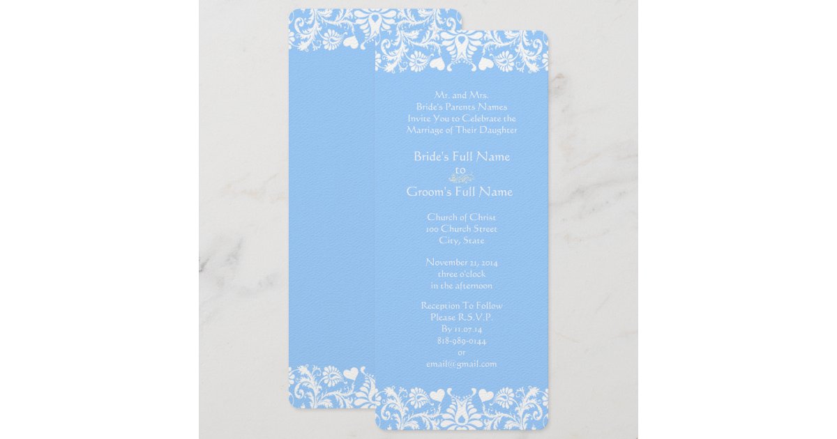 Powder Blue Damask Wedding Invitation | Zazzle