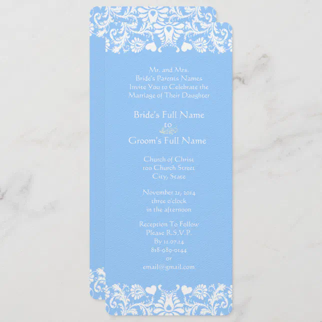 Powder Blue Damask Wedding Invitation | Zazzle