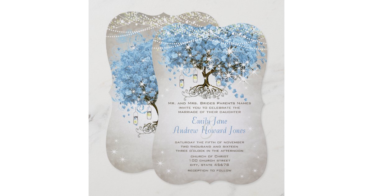 Powder Blue Heart Leaf Tree Invitation | Zazzle