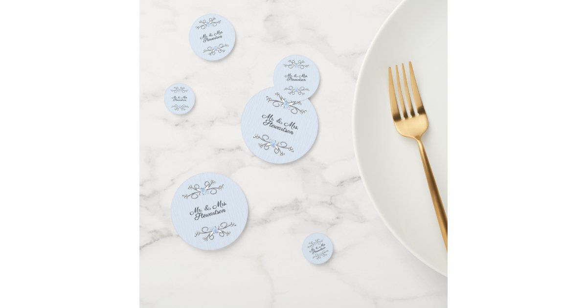 Powder Blue with Bride and Groom Names Wedding Confetti | Zazzle