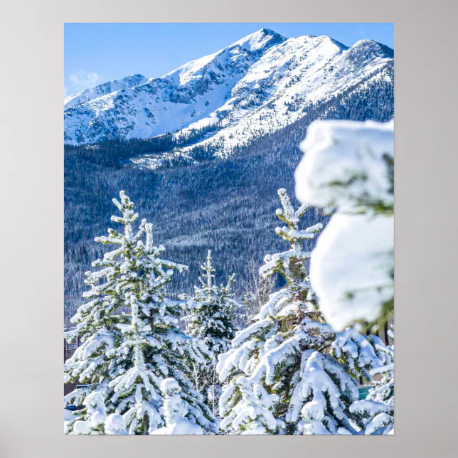 Powder Forest // Blue Snow Cap Mountain Poster | Zazzle