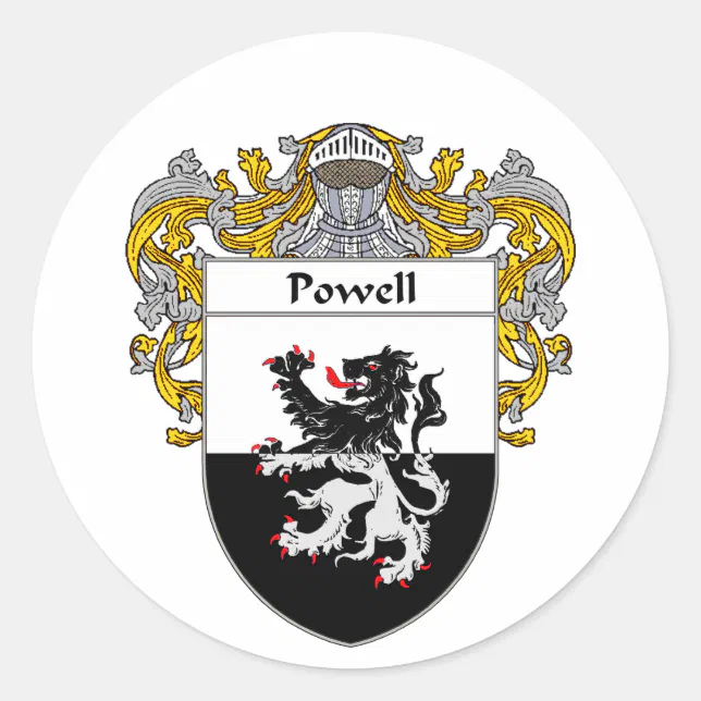 Powell Coat of Arms (Mantled) Classic Round Sticker | Zazzle