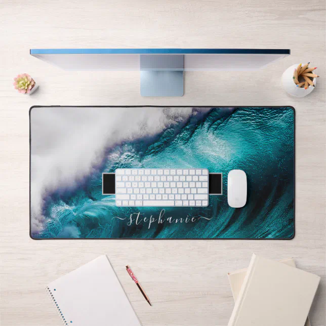 Power Inspirational Word Ocean Wave Photograph Desk Mat | Zazzle